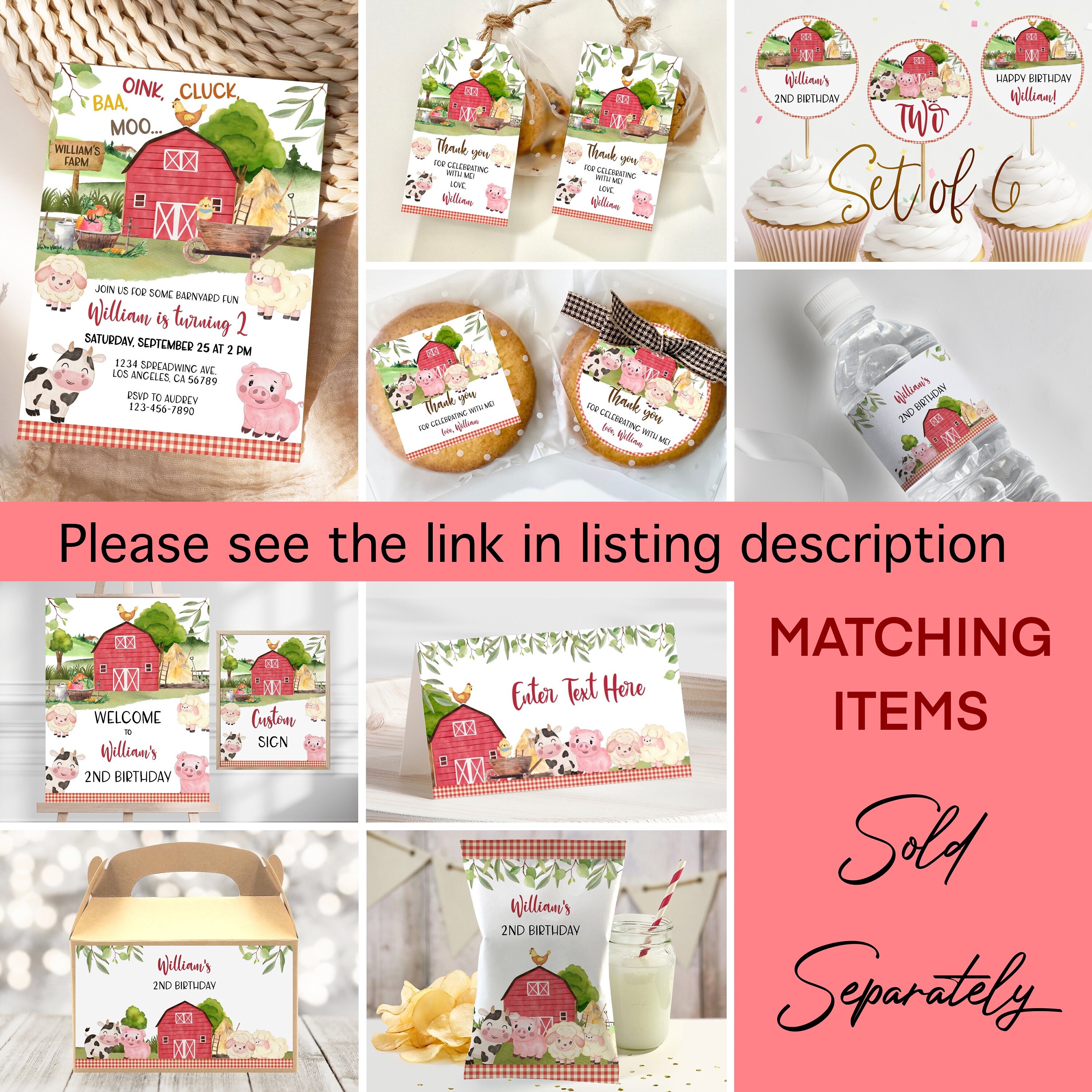 Editable Farm Birthday Thank You Tag Template, Barn Animals Favor Tag ...