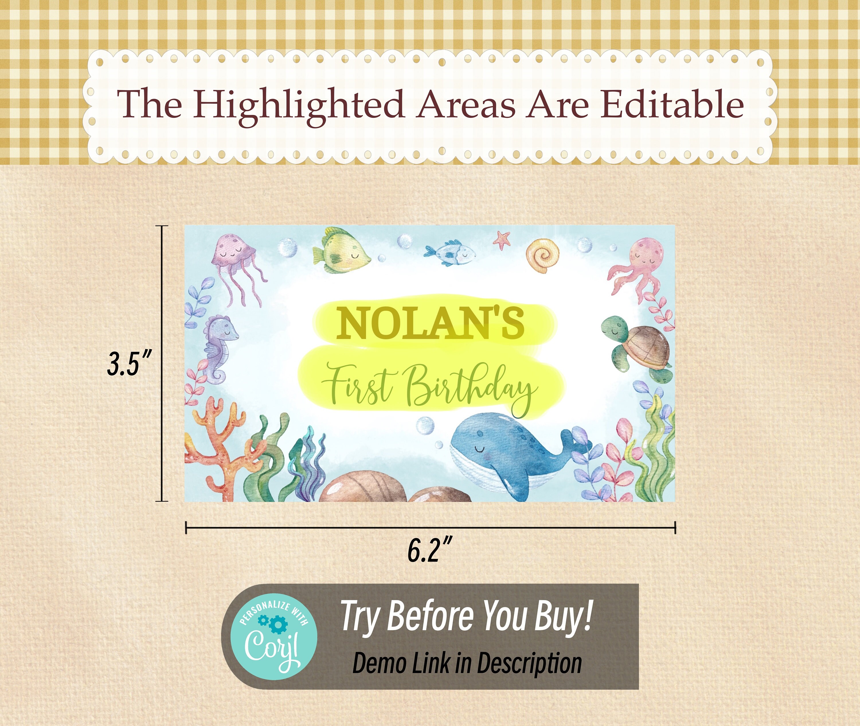 Editable Under the Sea Gable Box Label, Oneder the Sea Favor Box Label ...