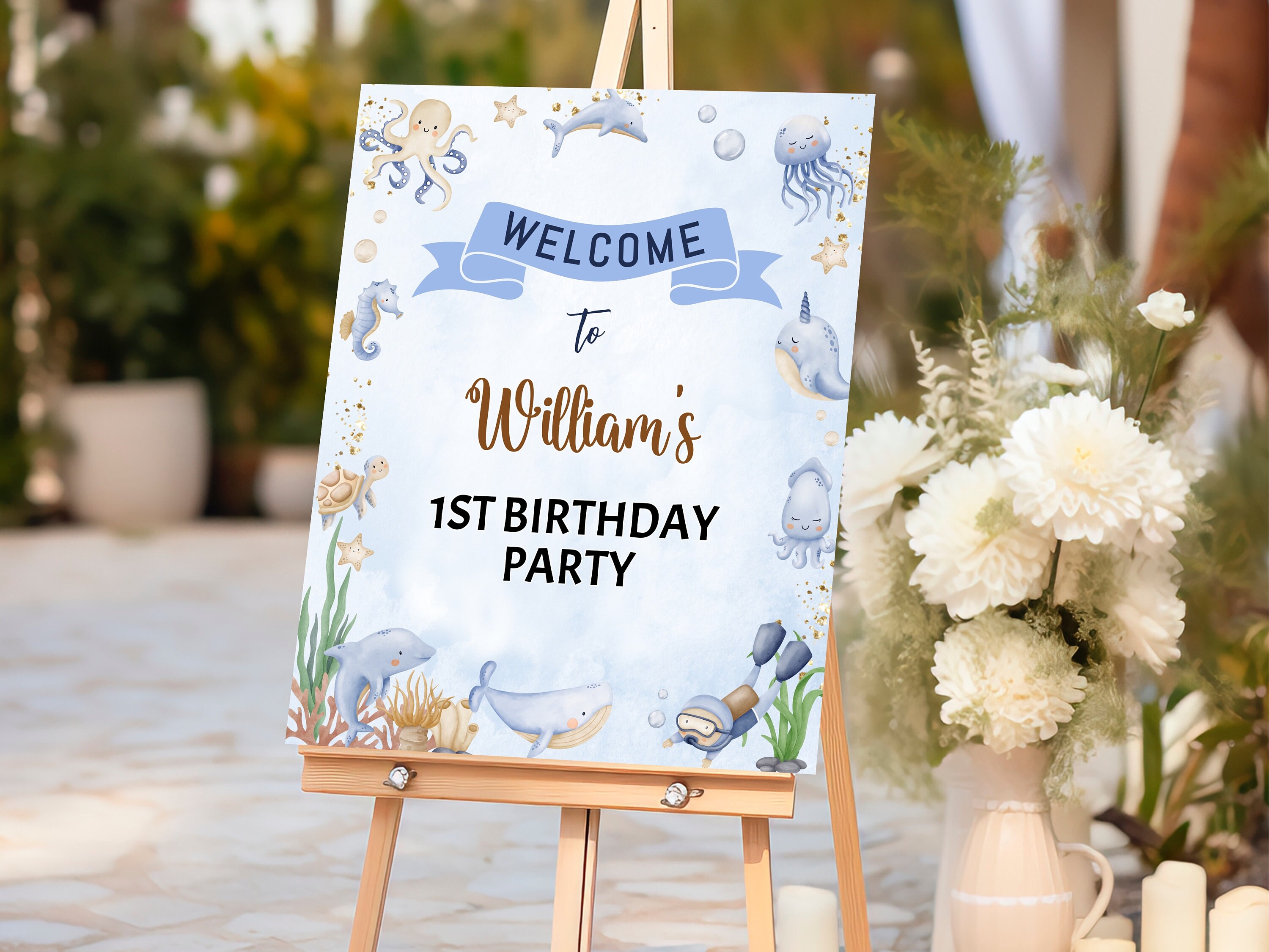 Editable Under the Sea Welcome Sign, Oneder the Sea Custom Sign, First ...