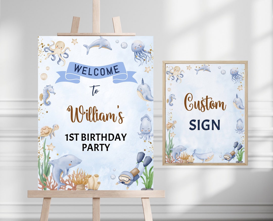 Editable Under the Sea Welcome Sign, Oneder the Sea Custom Sign, First ...