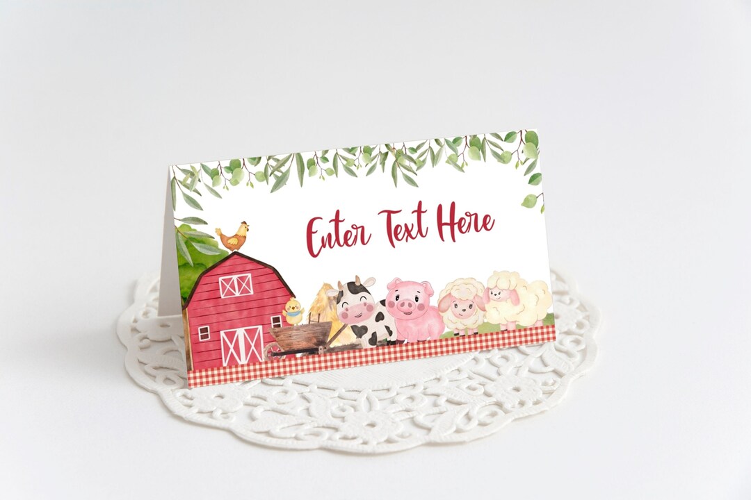 Editable Farm Birthday Food Card Template, Barn Animals Buffet Tent ...
