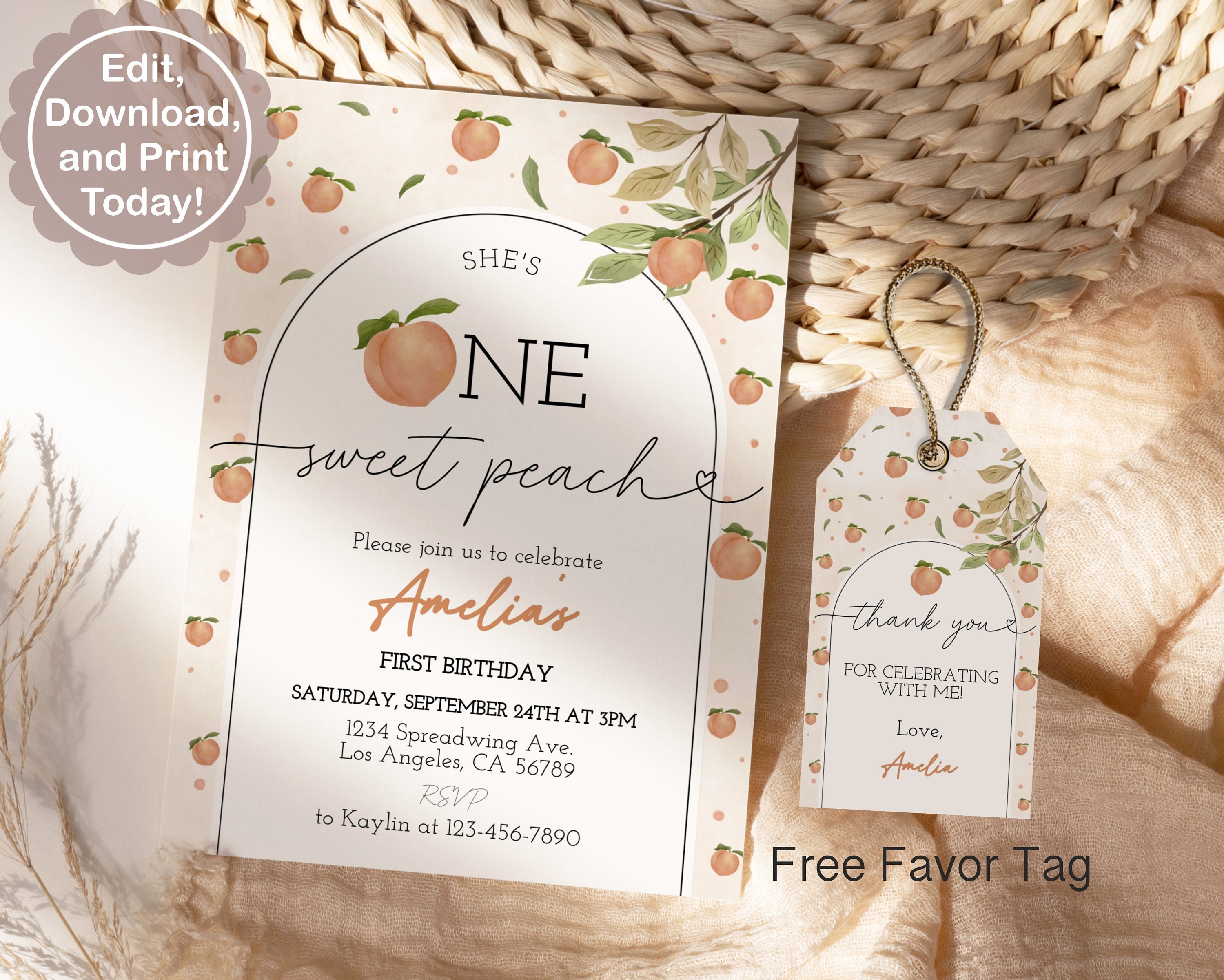 Editable Sweet Peach Invitation Template, One Sweet Peach First ...