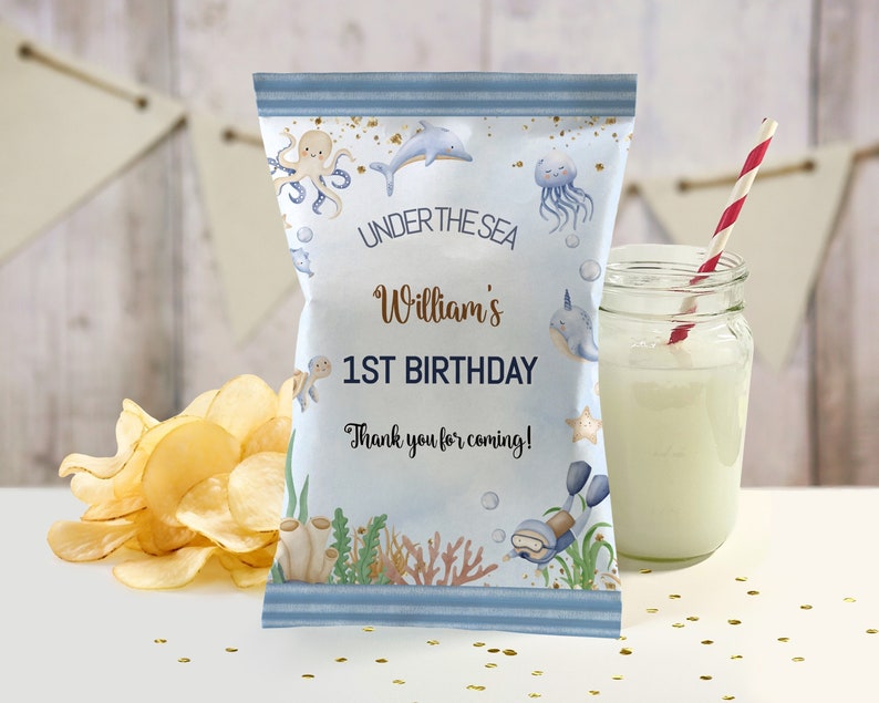 Editable Under the Sea Chip Bag, Oneder the Sea First Birthday Label ...