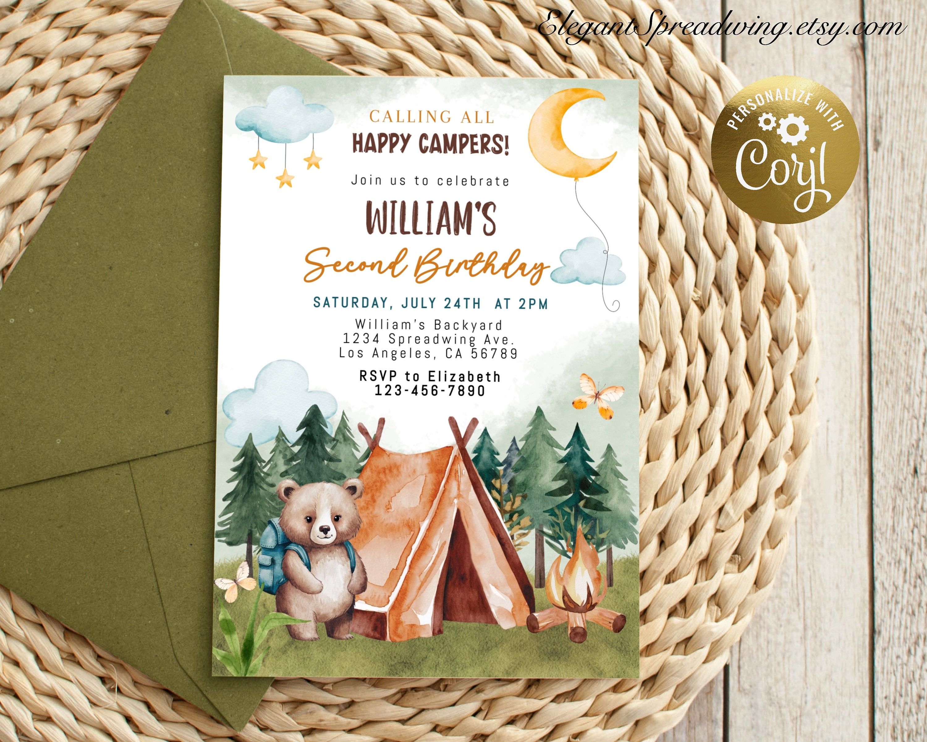 Editable Camping Birthday Invitation Template, Happy Camper Invite, Fun ...