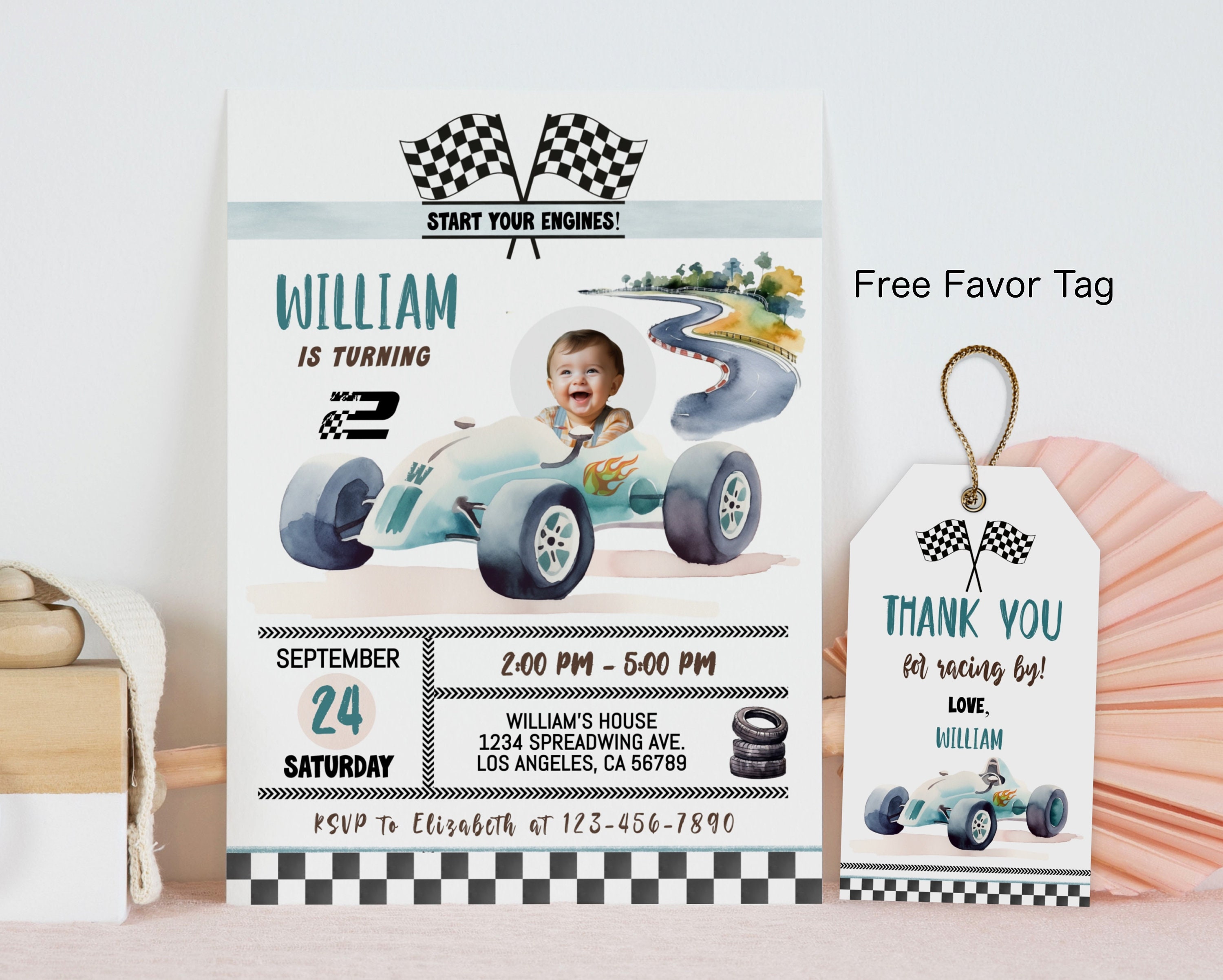 Editable Start Your Engines Race Car Birthday Invitation Template ...