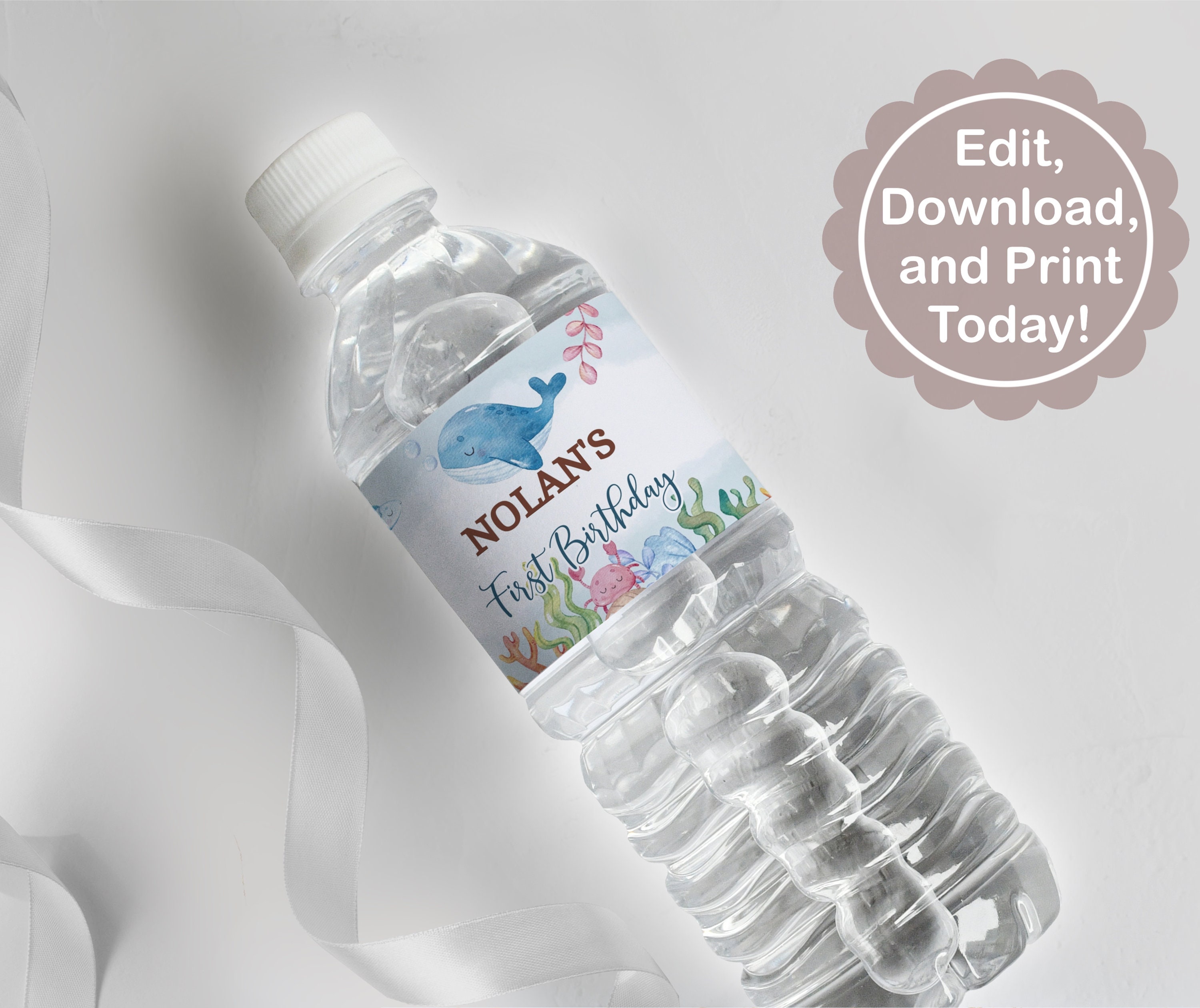Editable Under the Sea Water Bottle Label, Oneder the Sea Birthday ...