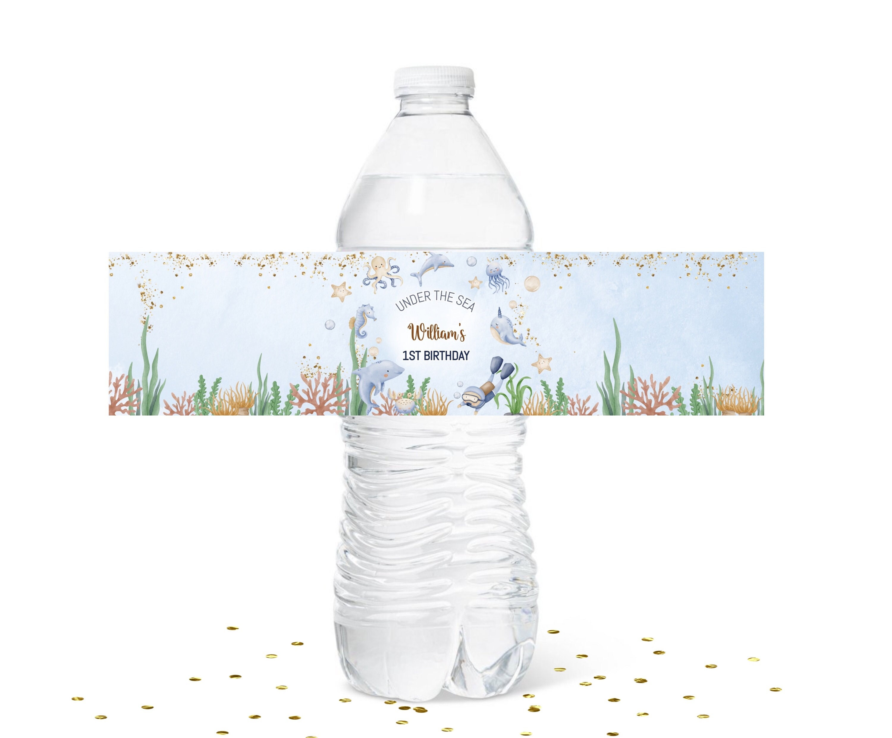 Editable Under the Sea Water Bottle Label, Oneder the Sea Birthday ...