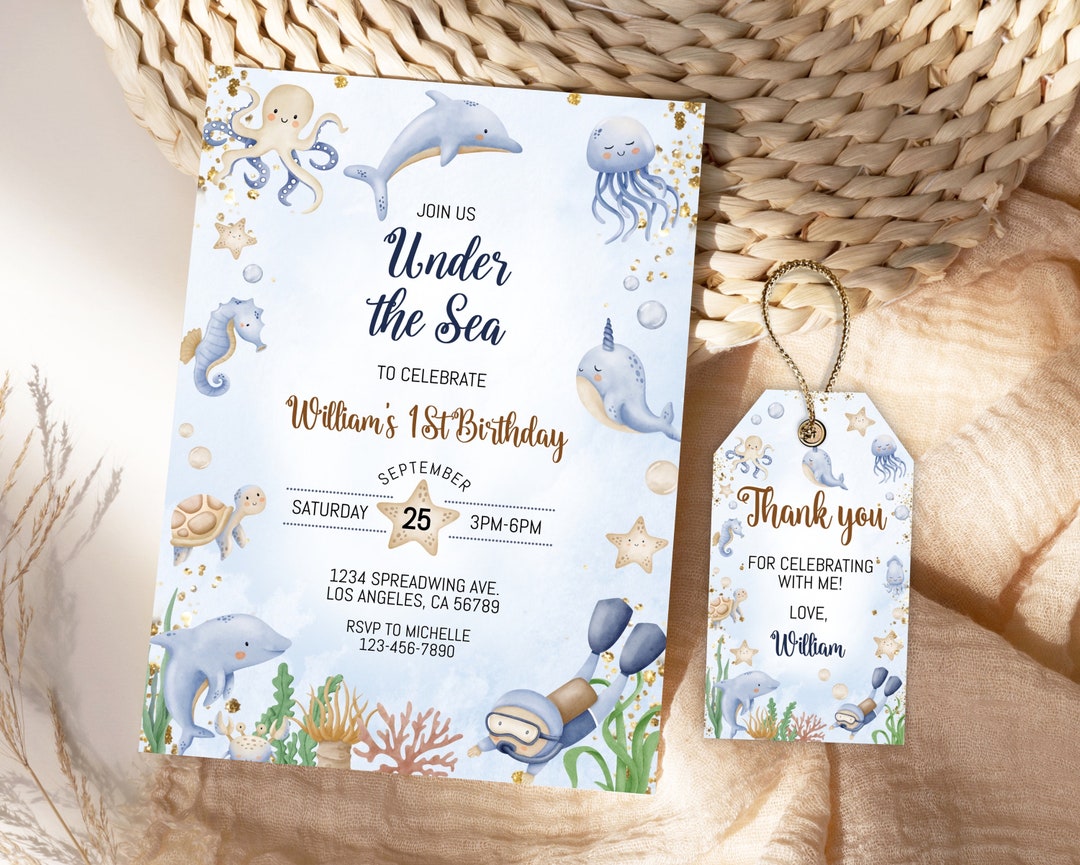 Editable Under the Sea Birthday Invitation Template, Oneder the Sea ...