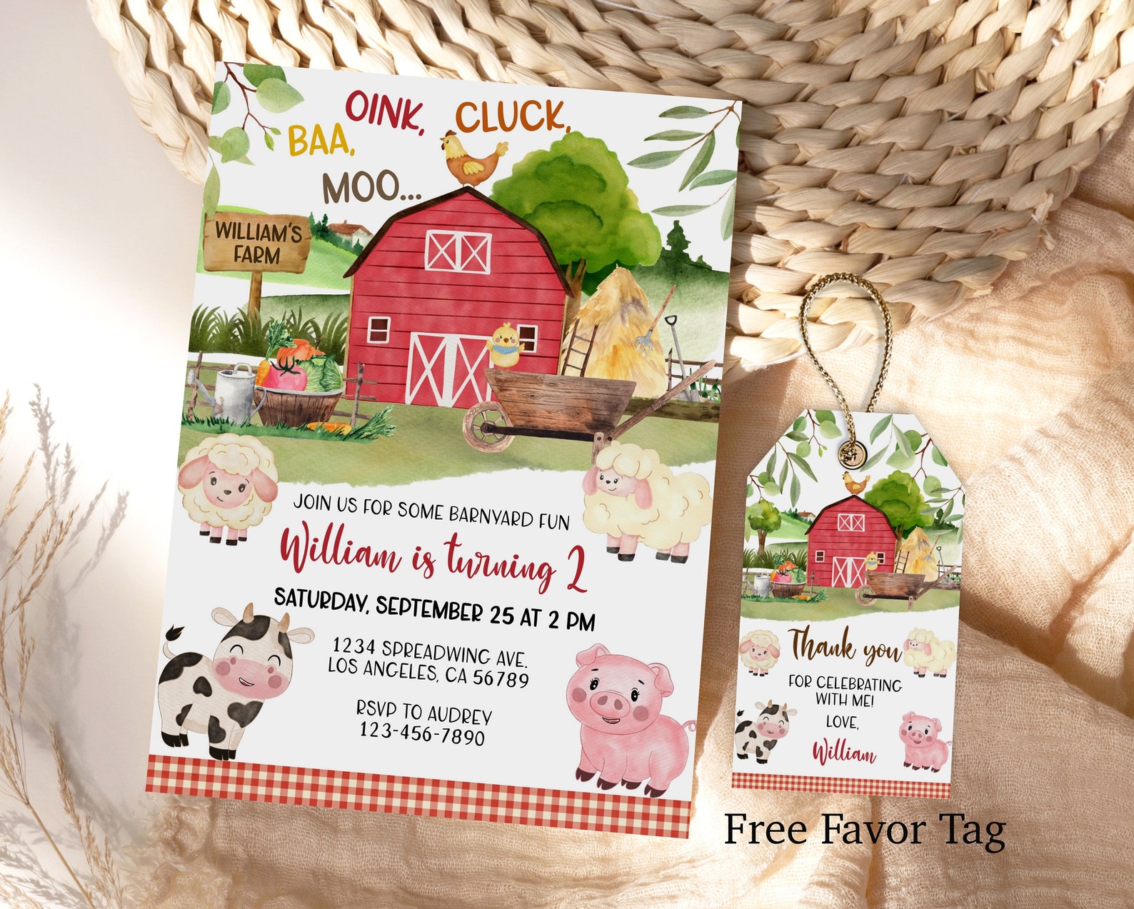 Editable Farm Birthday Invitation Template, Barn Animals Invite, Red ...