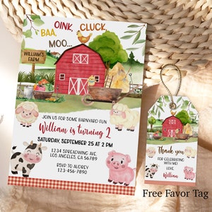 Editable Farm Birthday Invitation Template, Barn Animals Invite, Red ...