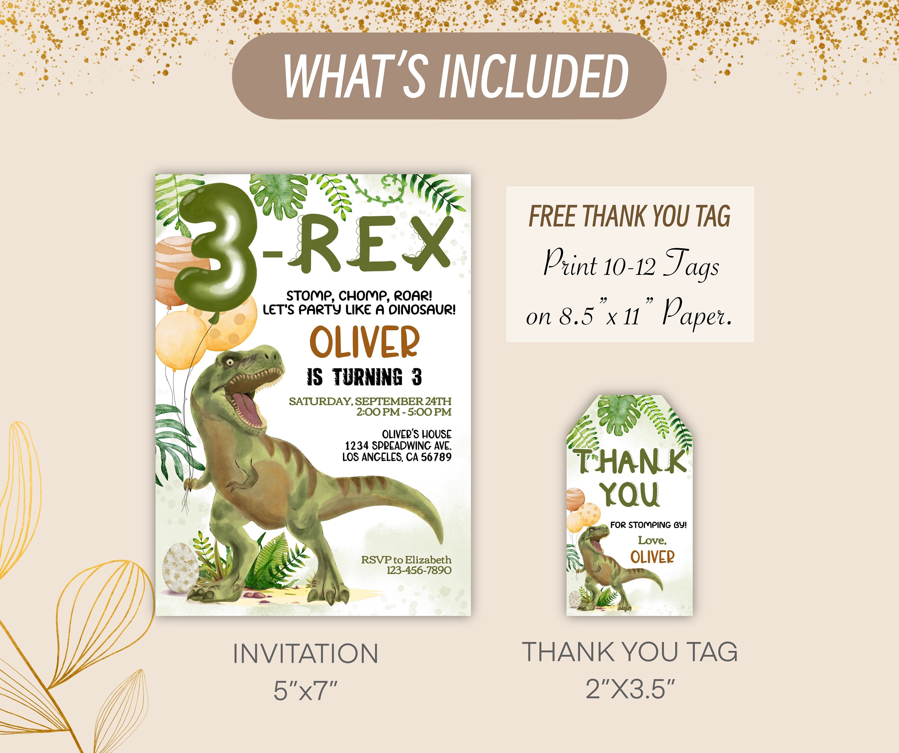 Editable Three Rex Birthday Invitation Template, 3rd Birthday Third ...