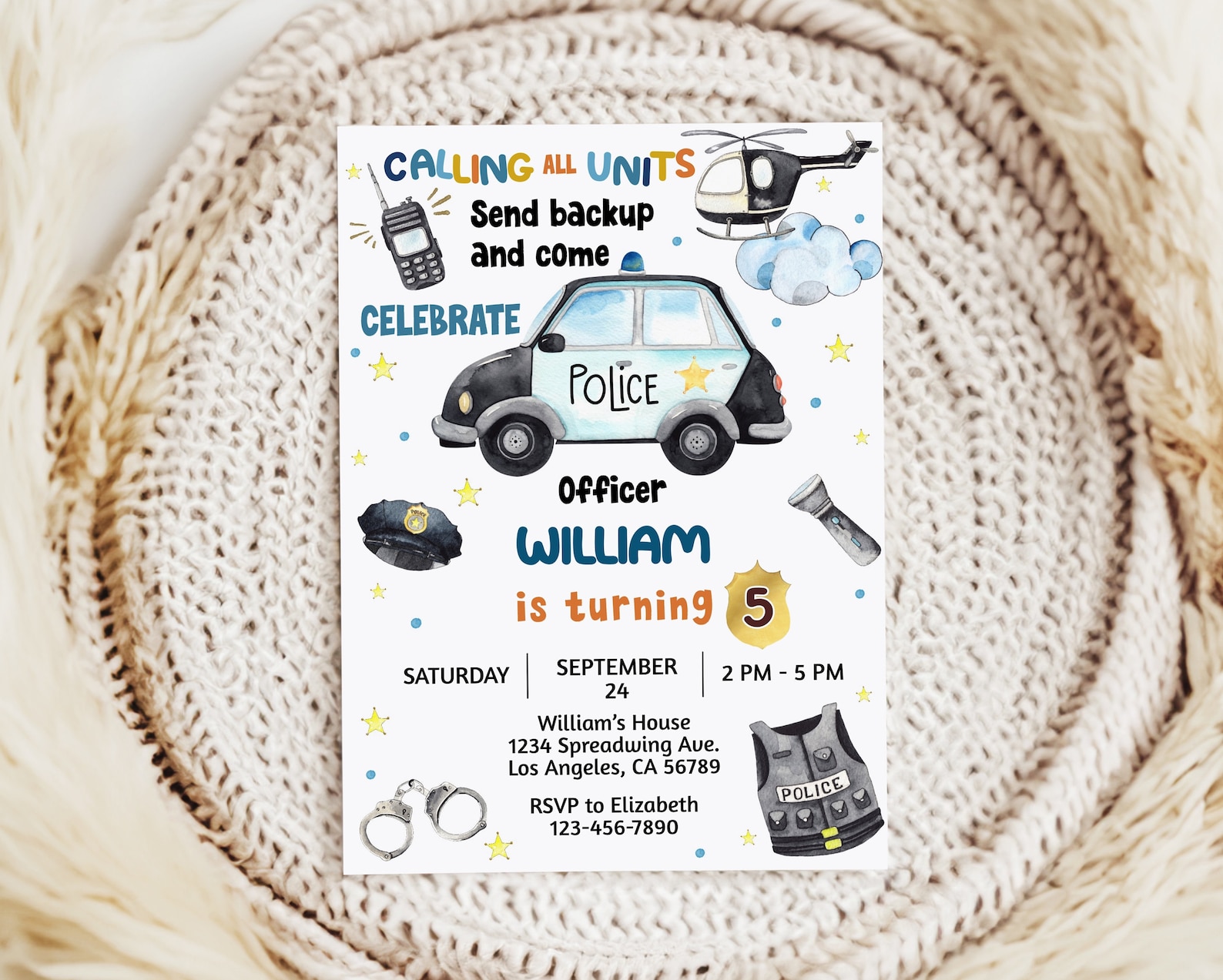 Editable Police Birthday Invitation Template, Police Car Birthday ...
