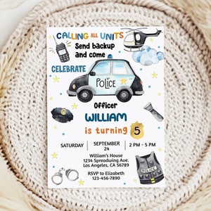 Editable Police Birthday Invitation Template, Police Car Birthday ...