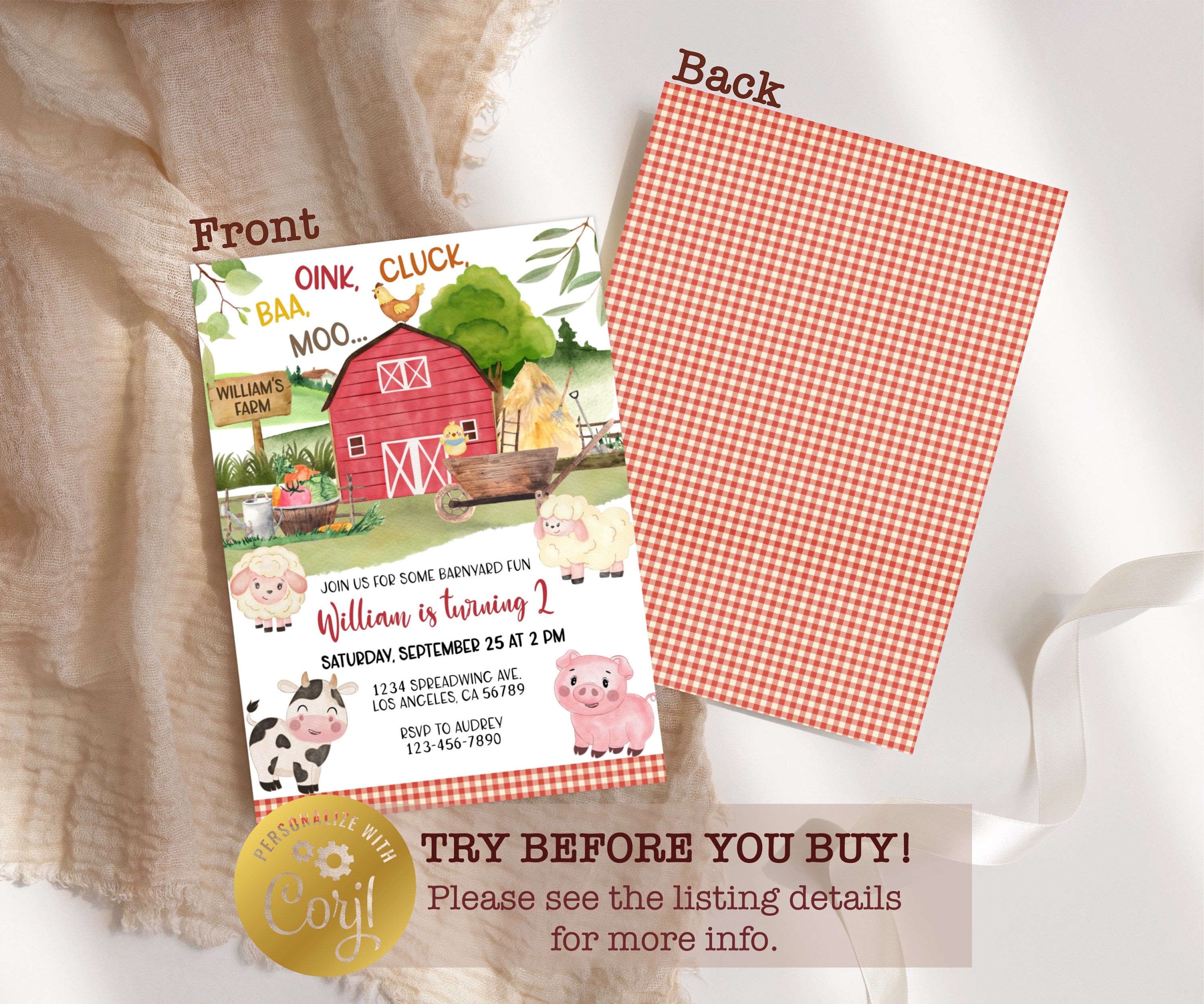 Editable Farm Birthday Invitation Template, Barn Animals Invite, Red ...