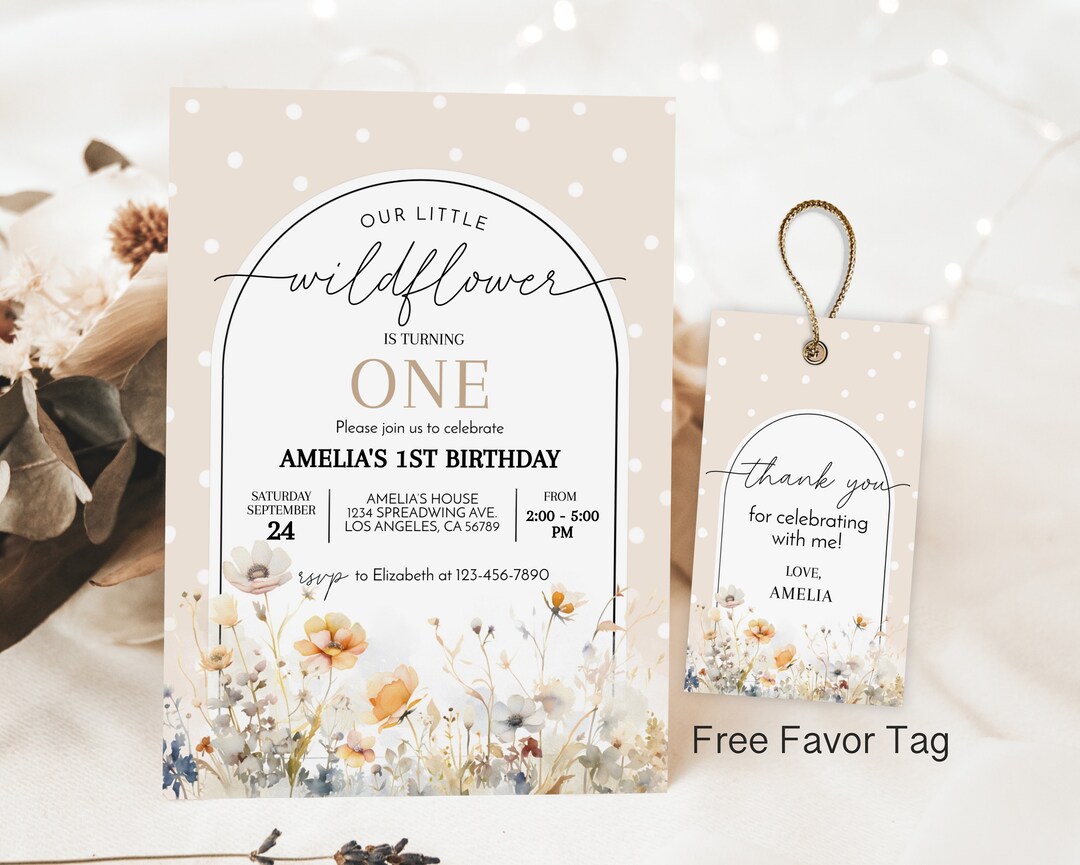 Editable Wildflower Girl First Birthday Invitation Template, Wild ...