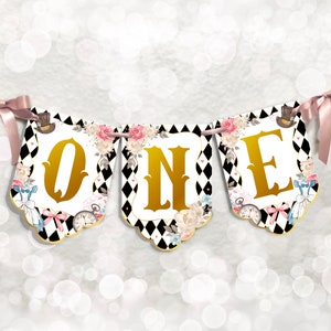 Printable Alice in Wonderland High Chair First Birthday Banner, Alice ...