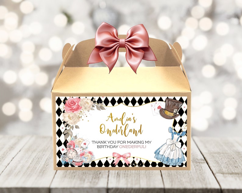 Editable Alice in Wonderland Gable Box Label, Alice in Onederland First ...