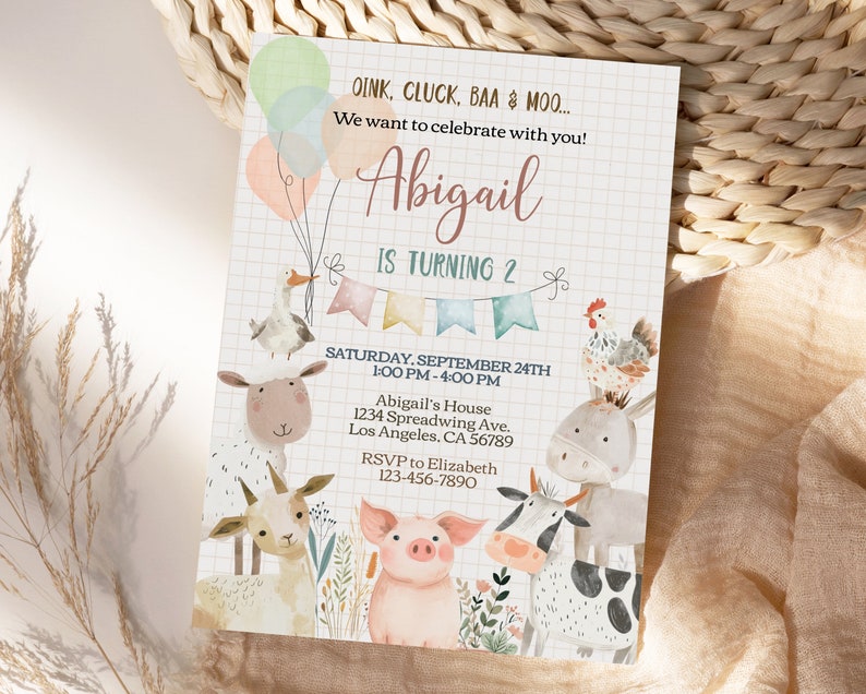 Editable Farm Animals Invitation Template, Barn Animals Party Invite ...