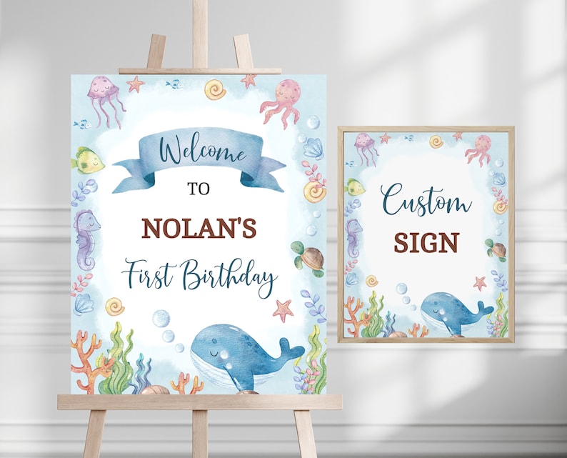 Editable Under the Sea Welcome Sign, Oneder the Sea Custom Sign, First ...