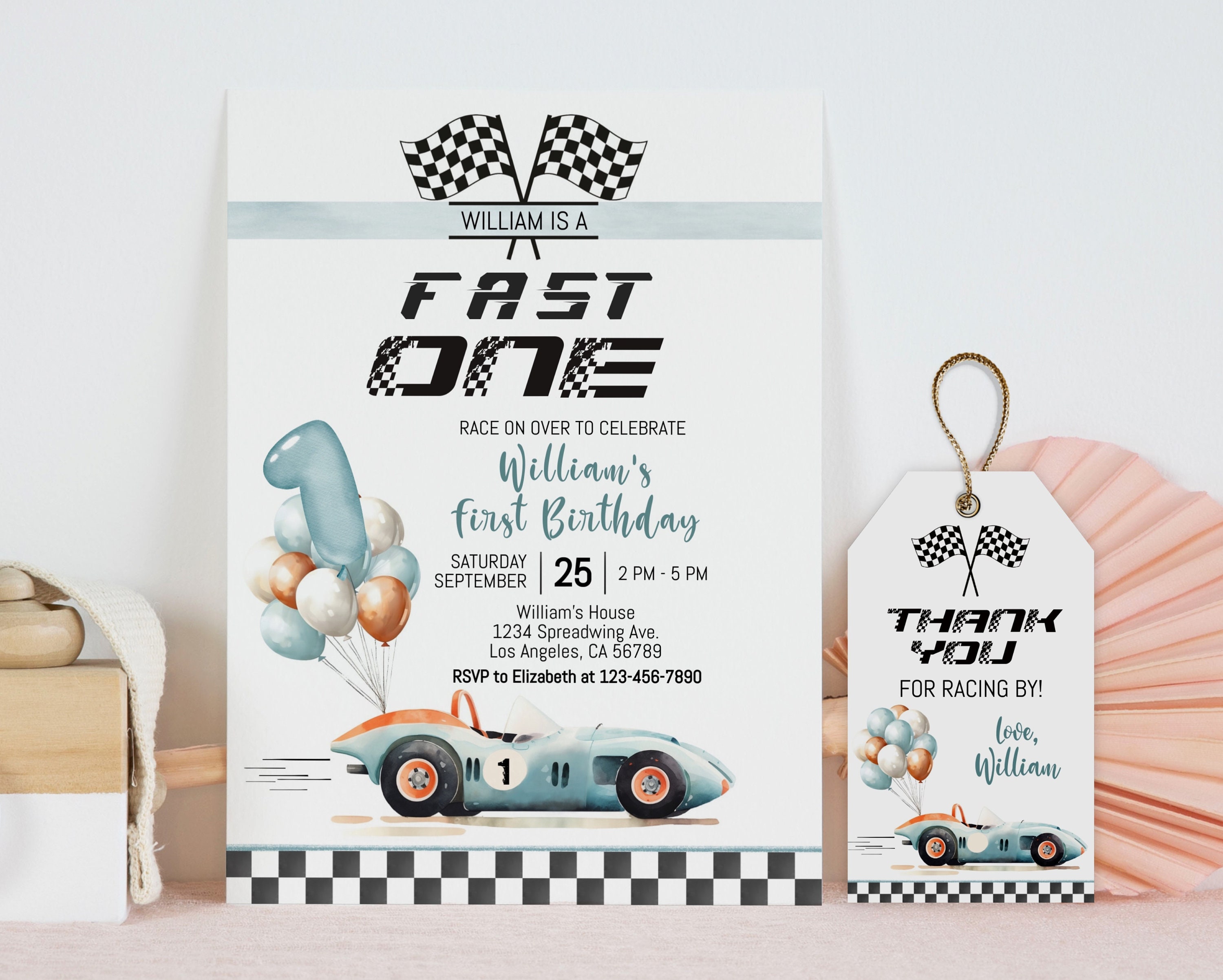 Editable Race Car First Birthday Invitation Template, Racing Car Fast ...