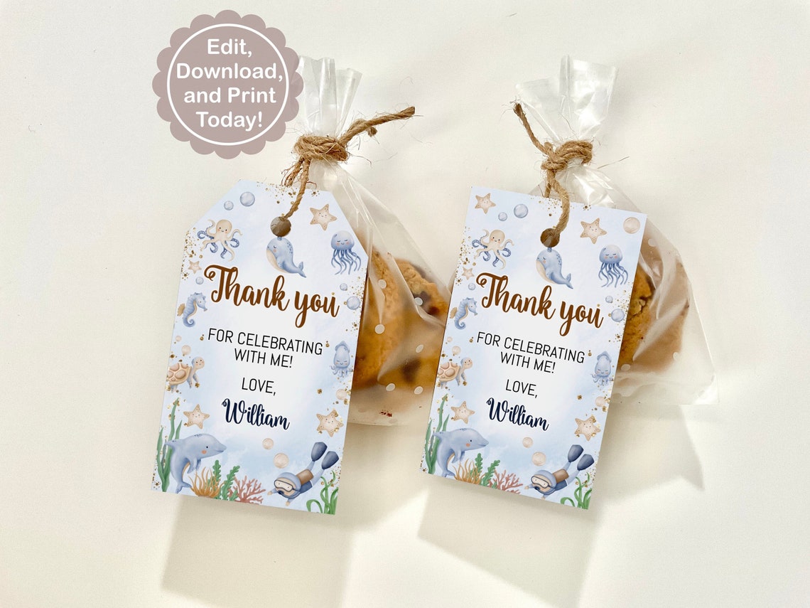 Editable Under the Sea Favor Tag, Rectangle Tag Label, Gift Tag, Thank ...