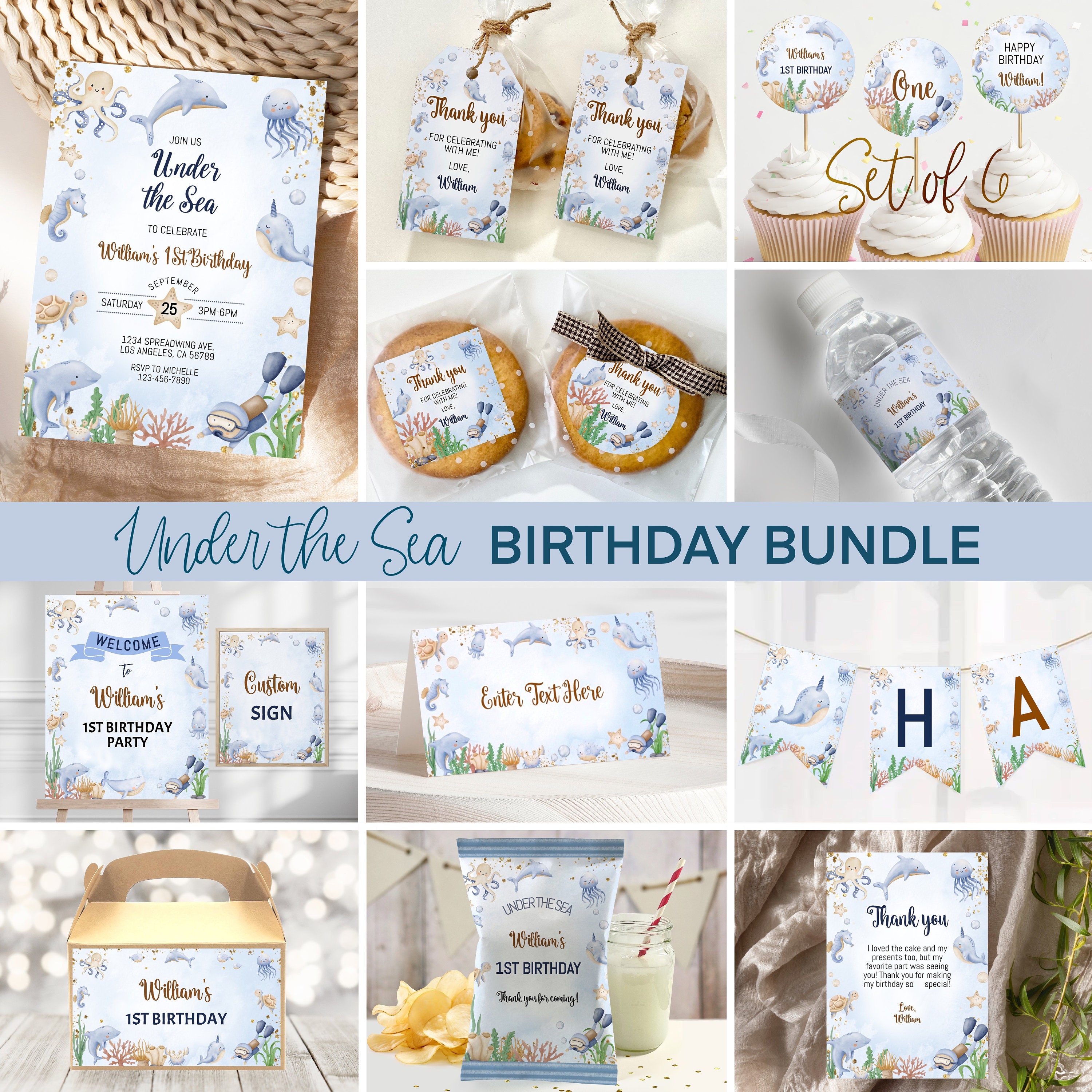 Editable Under the Sea Birthday Bundle Template, Oneder the Sea Party ...