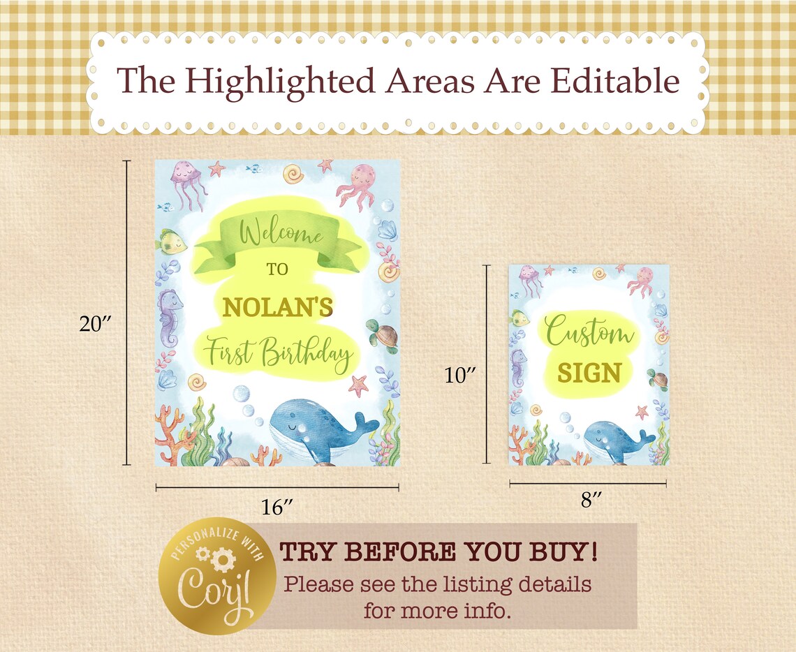 Editable Under the Sea Welcome Sign, Oneder the Sea Custom Sign, First ...