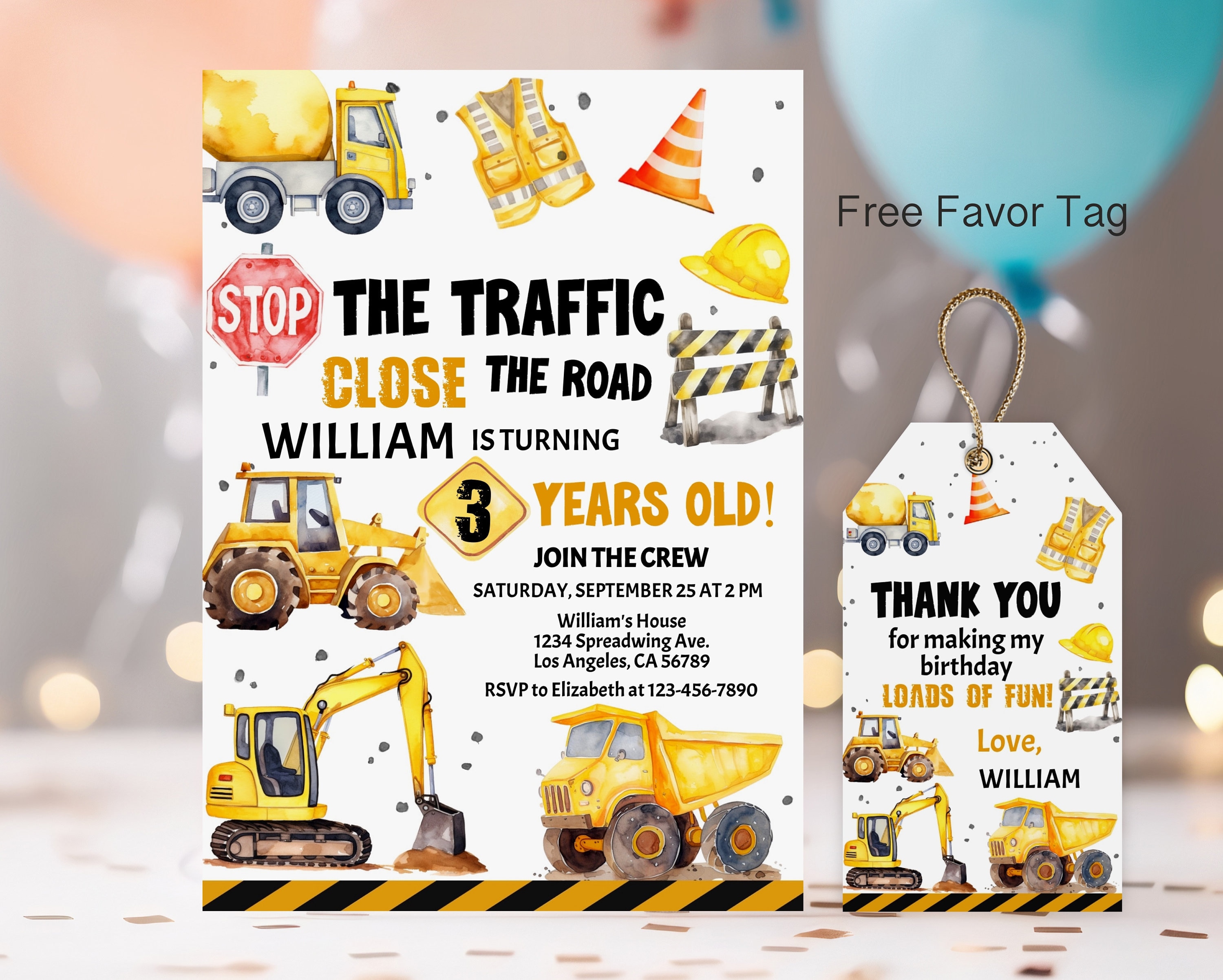 Editable Construction Birthday Invitation Template, Construction Site ...