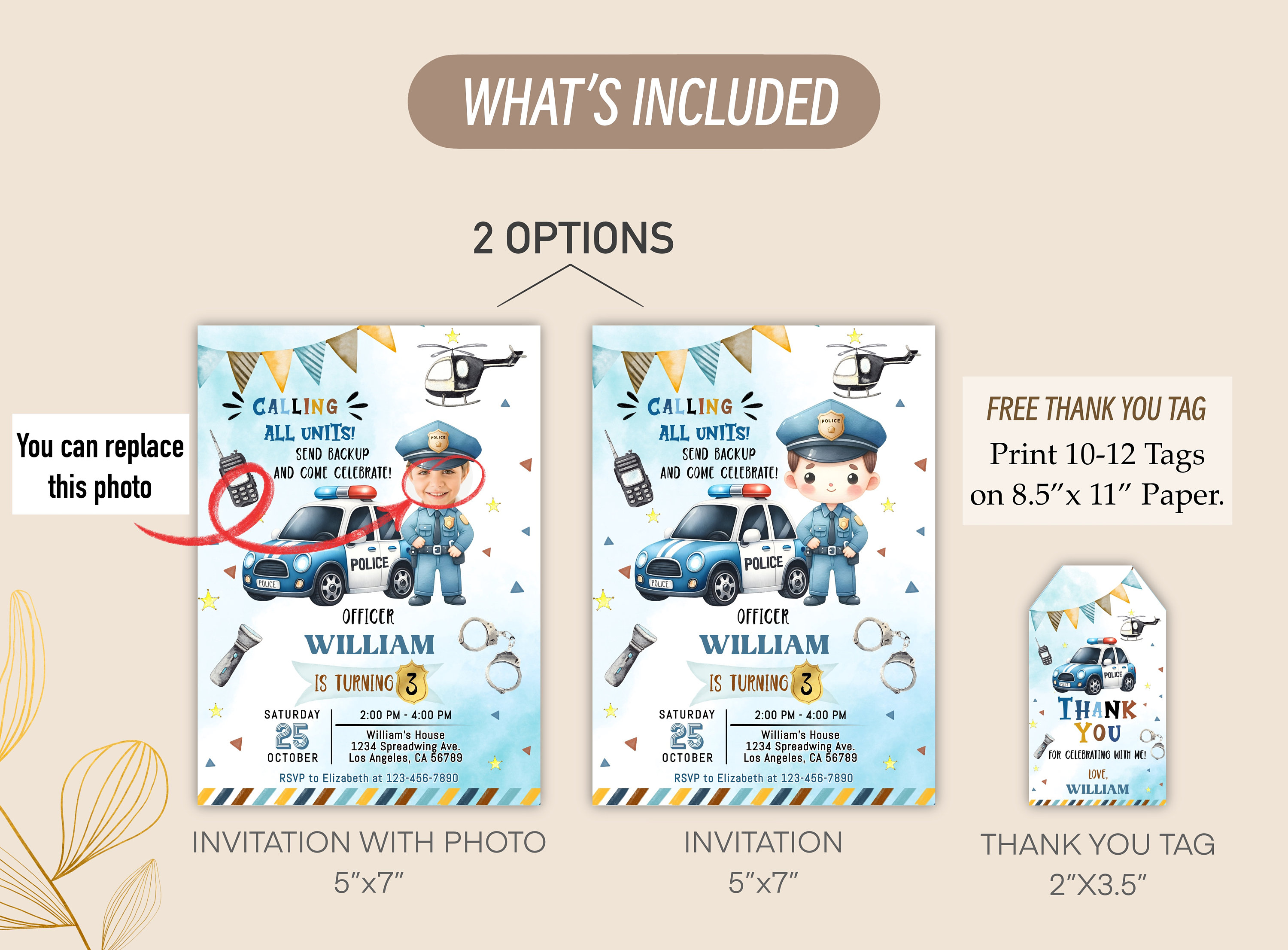 Editable Police Birthday Invitation Template, Police Boy Birthday ...