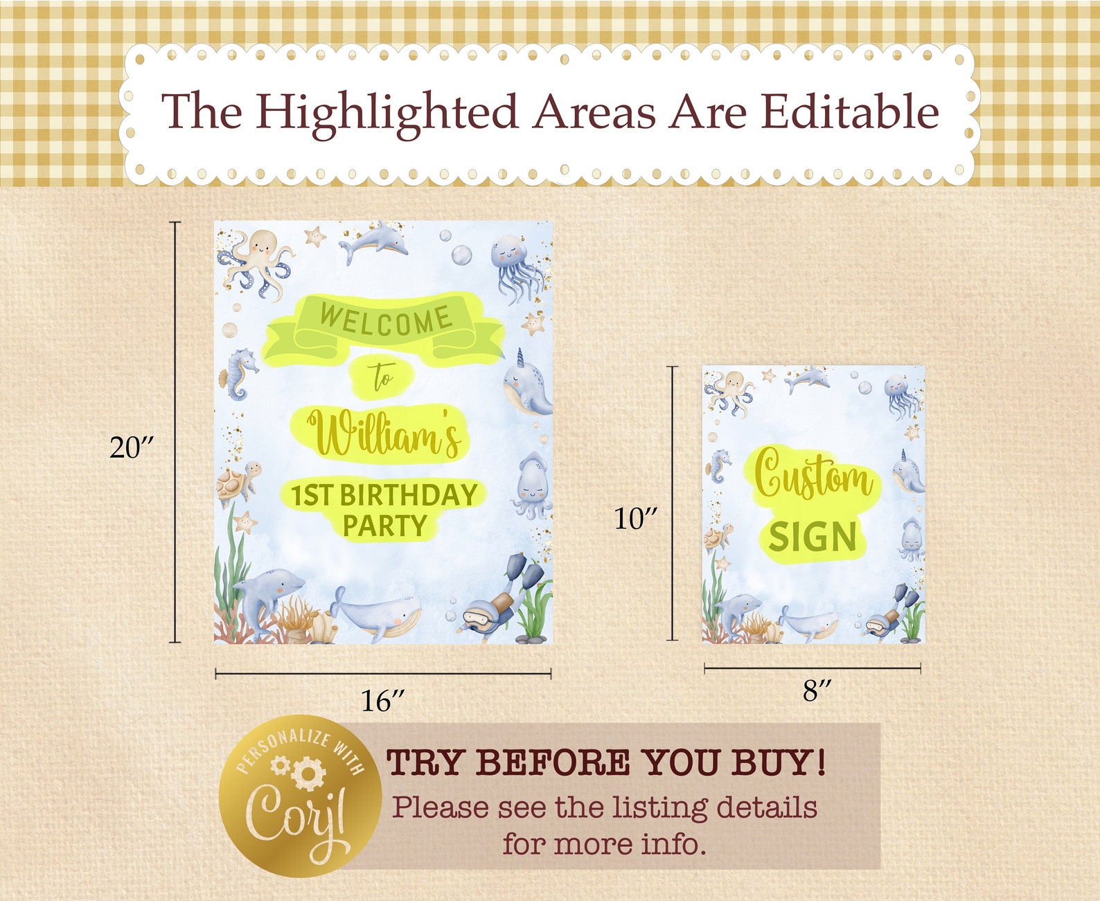 Editable Under the Sea Welcome Sign, Oneder the Sea Custom Sign, First ...