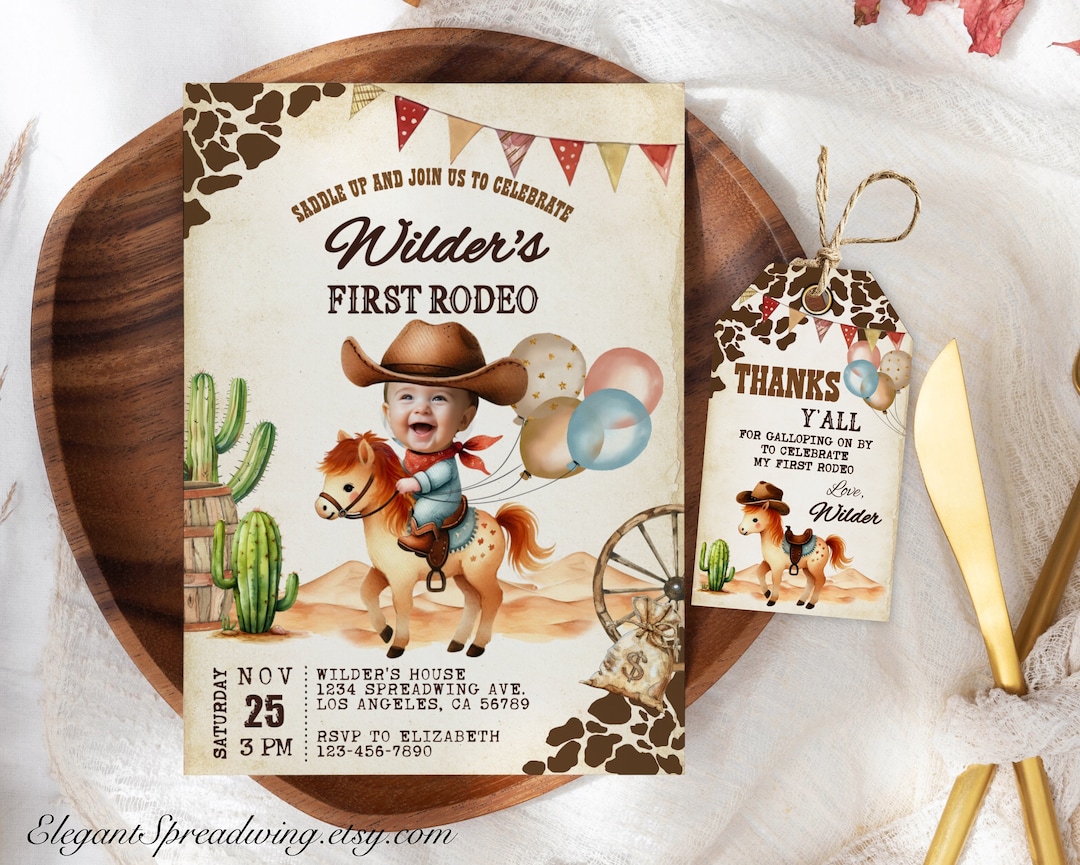 Editable Cowboy First 1st Birthday Invitation Template, First Rodeo ...