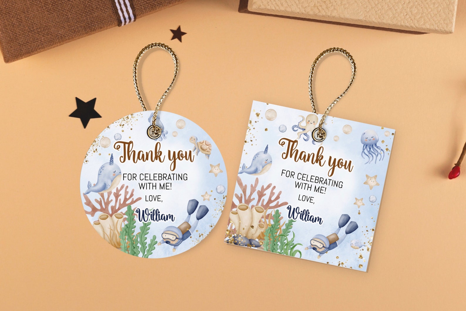 Editable Under the Sea Favor Tag, Round/square Label, Gift Tag, Thank ...