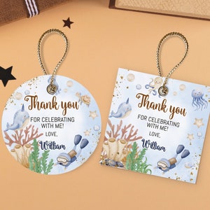 Editable Under the Sea Favor Tag, Round/square Label, Gift Tag, Thank ...