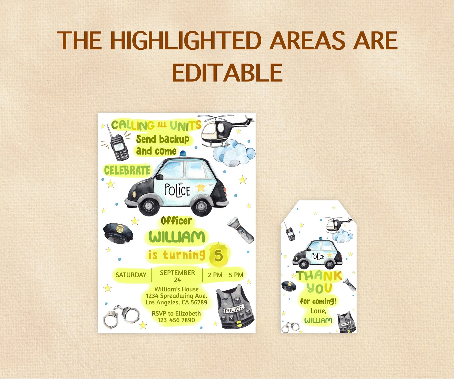 Editable Police Birthday Invitation Template, Police Car Birthday ...