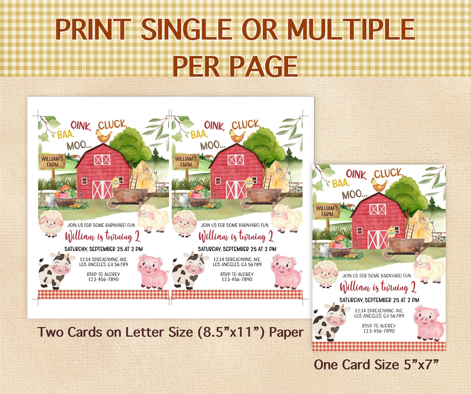 Editable Farm Birthday Invitation Template, Barn Animals Invite, Red ...