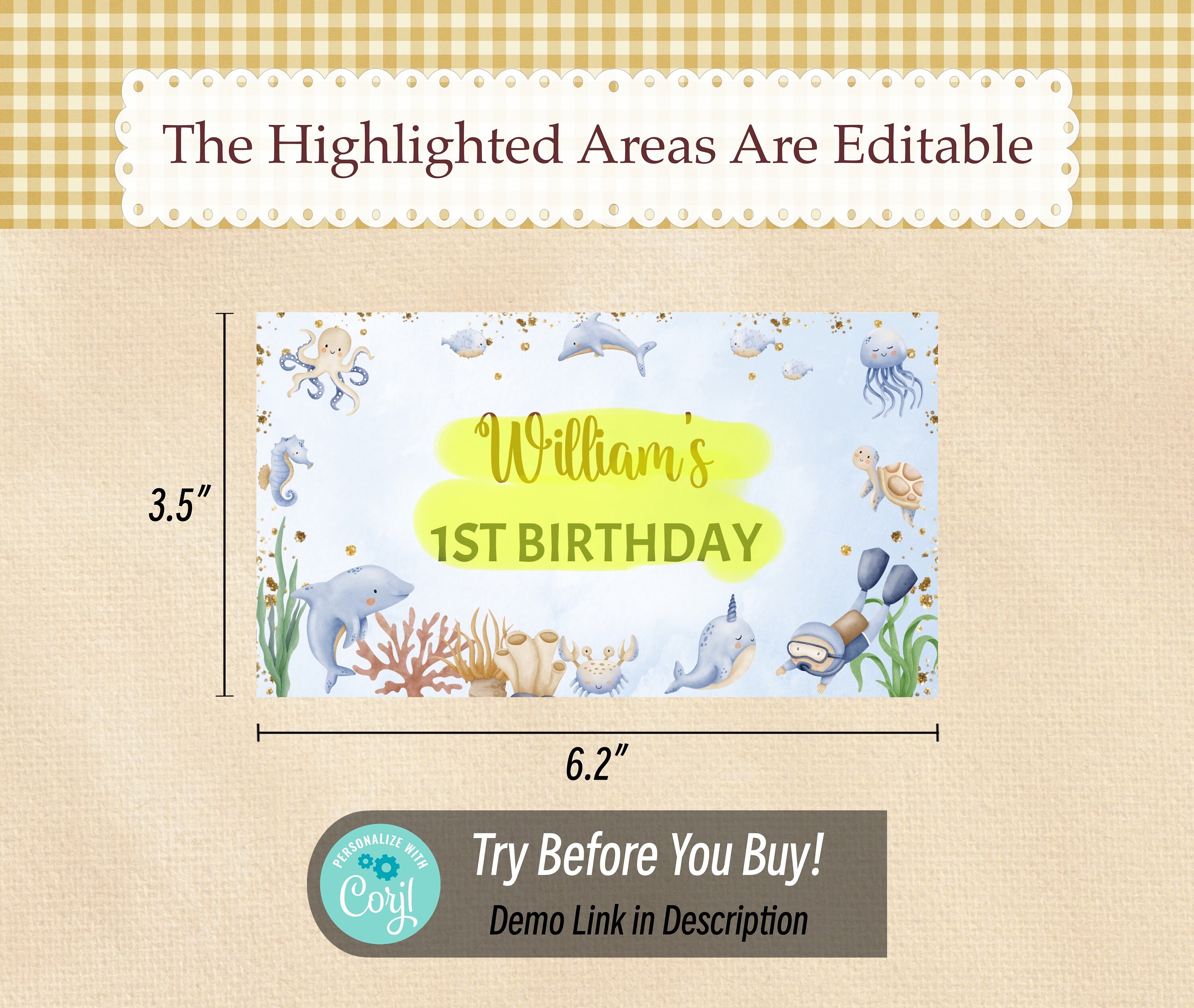 Editable Under the Sea Gable Box Label, Oneder the Sea Favor Box Label ...