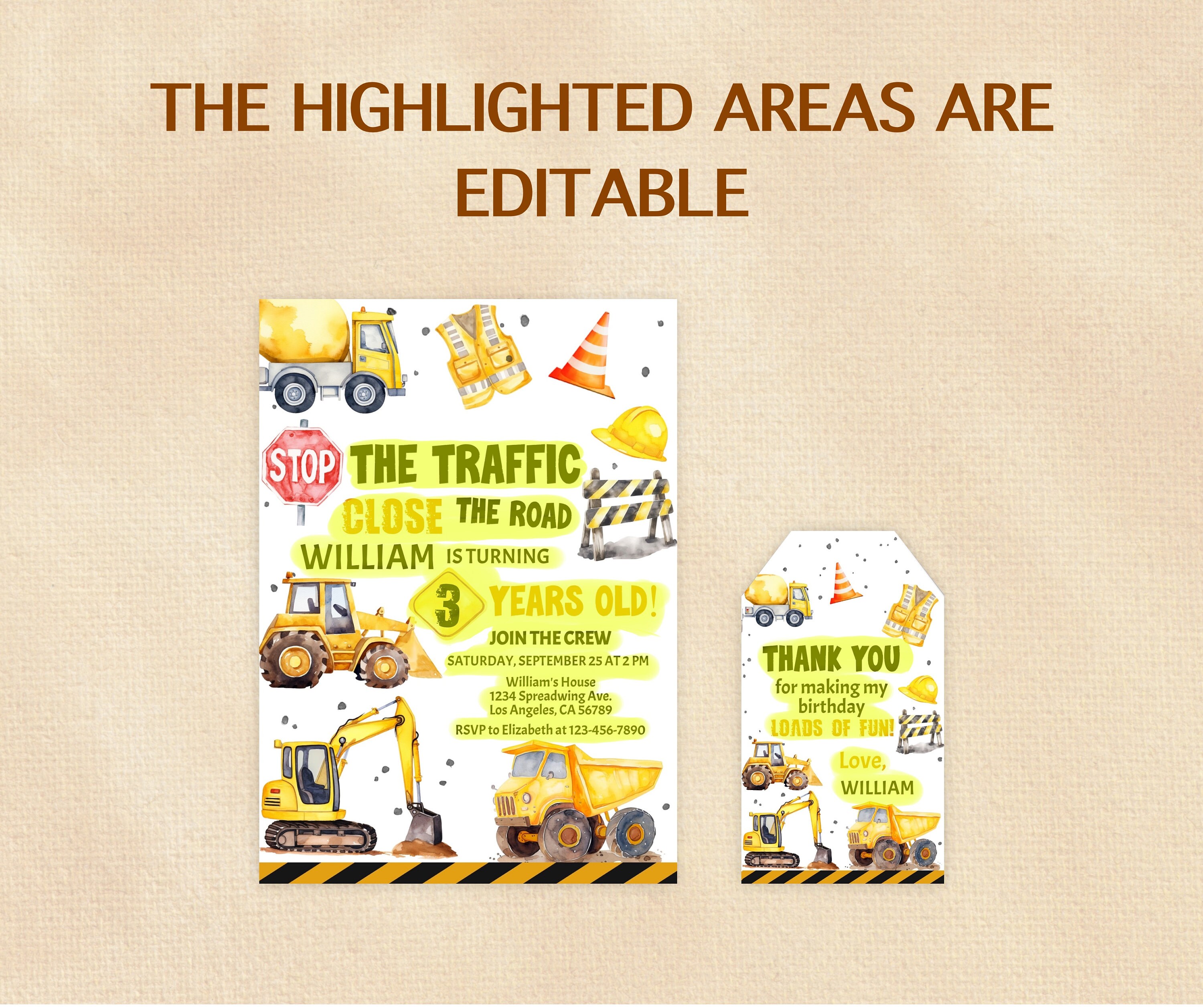 Editable Construction Birthday Invitation Template, Construction Site ...