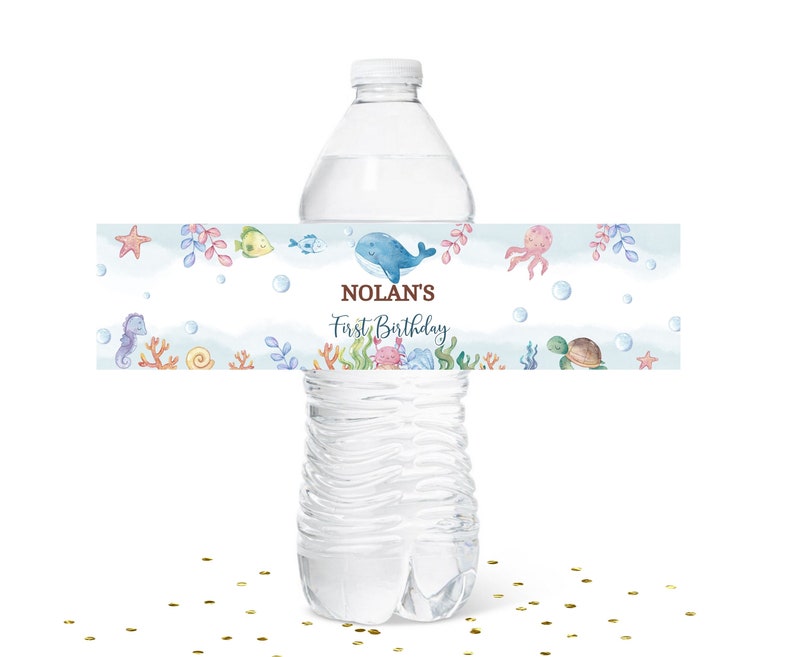 Editable Under the Sea Water Bottle Label, Oneder the Sea Birthday ...