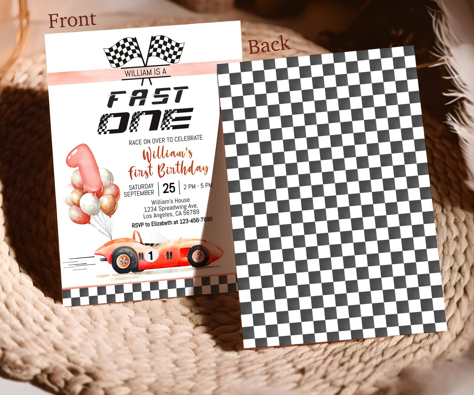 Editable Race Car First Birthday Invitation Template, Racing Car Fast ...