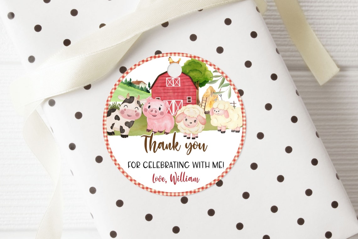 Editable Farm Birthday Thank You Tag Template, Barn Animals Favor Tag ...