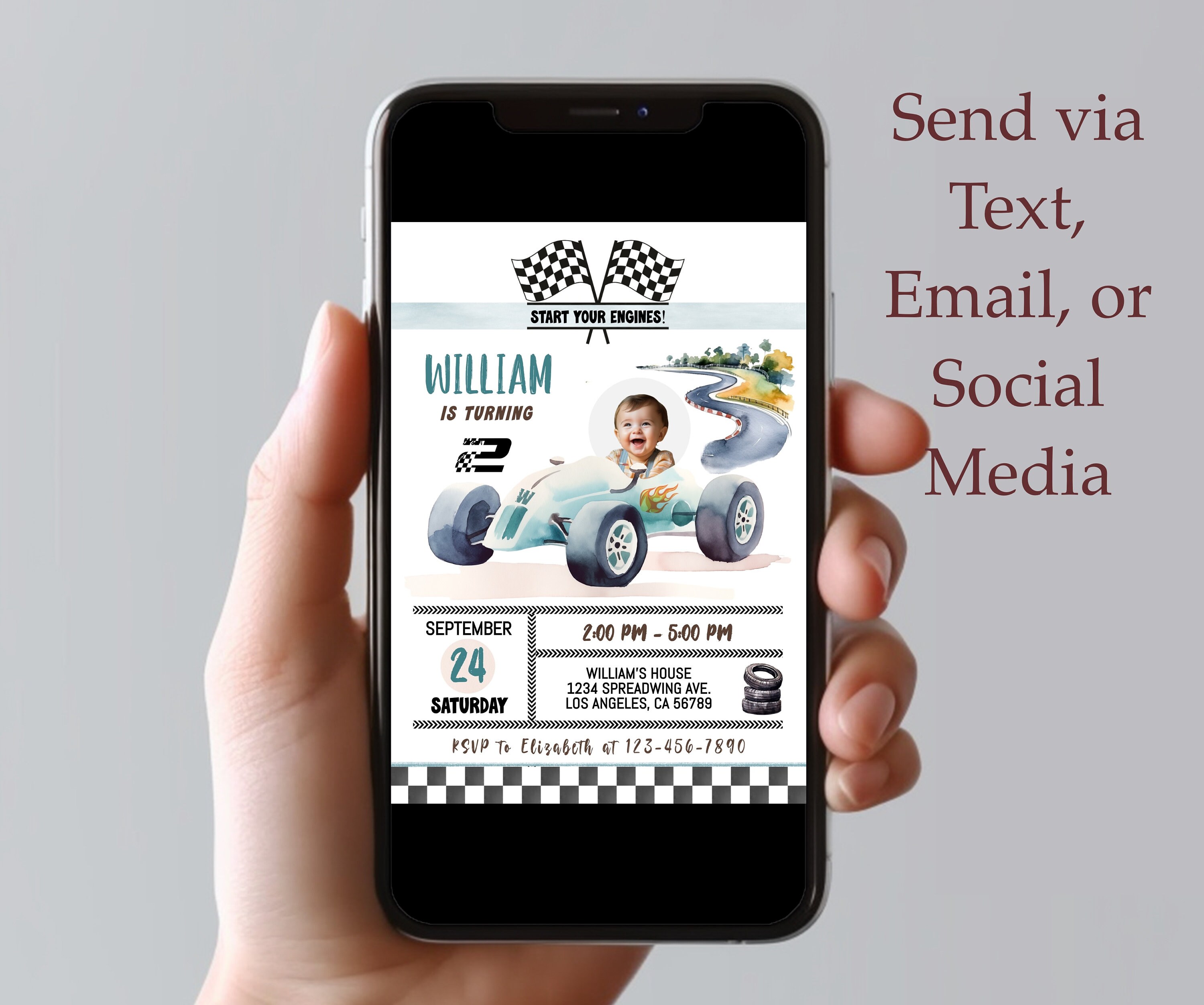Editable Start Your Engines Race Car Birthday Invitation Template ...