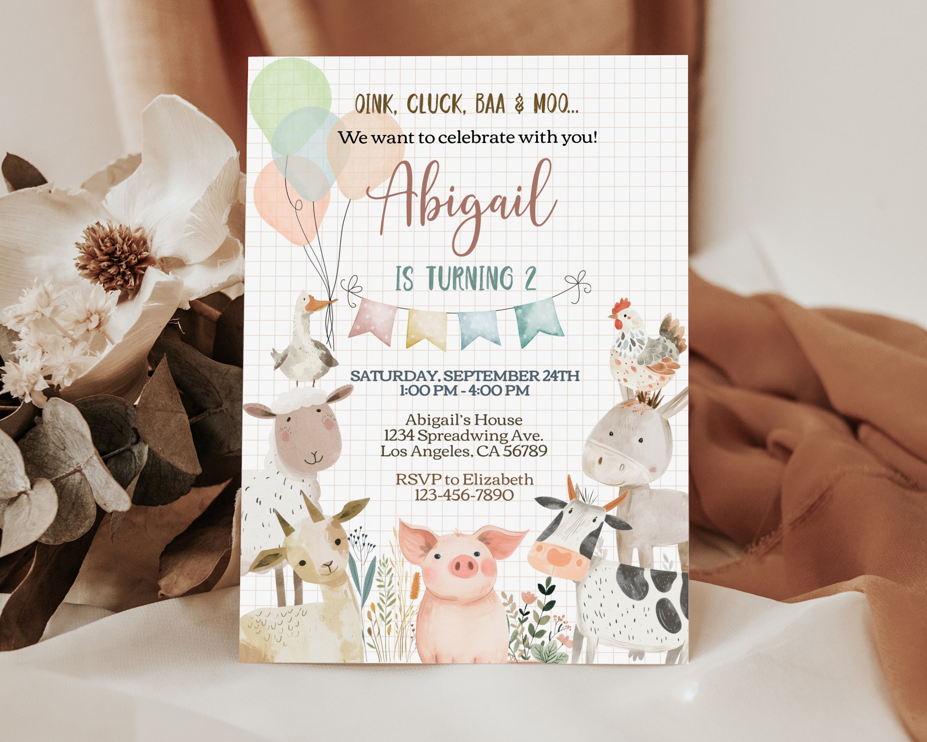 Editable Farm Animals Invitation Template, Barn Animals Party Invite ...