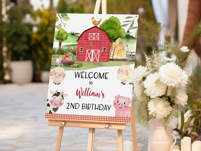 Editable Farm Birthday Welcome Sign Template, Barn Animals Custom Sign ...