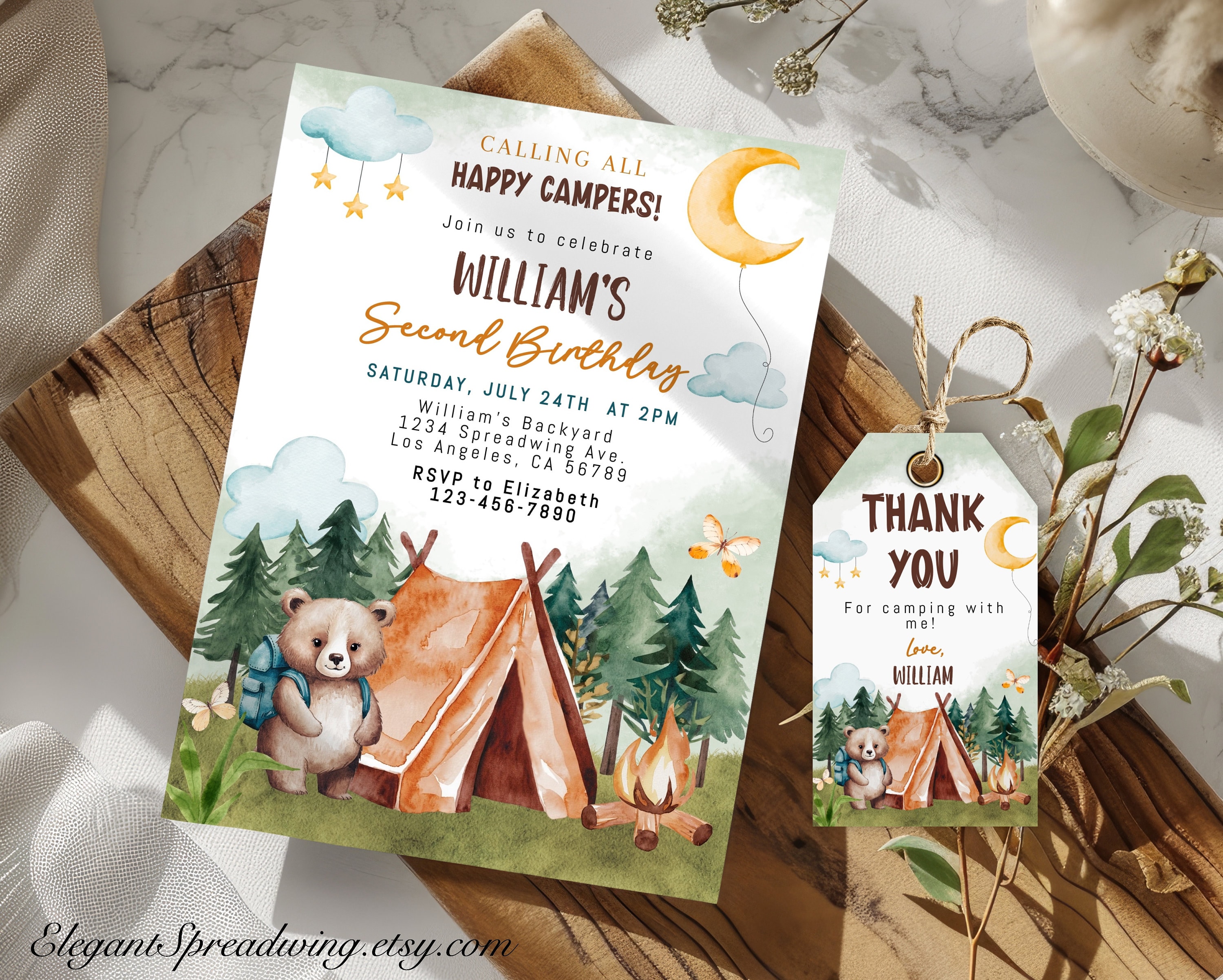 Editable Camping Birthday Invitation Template, Happy Camper Invite, Fun ...