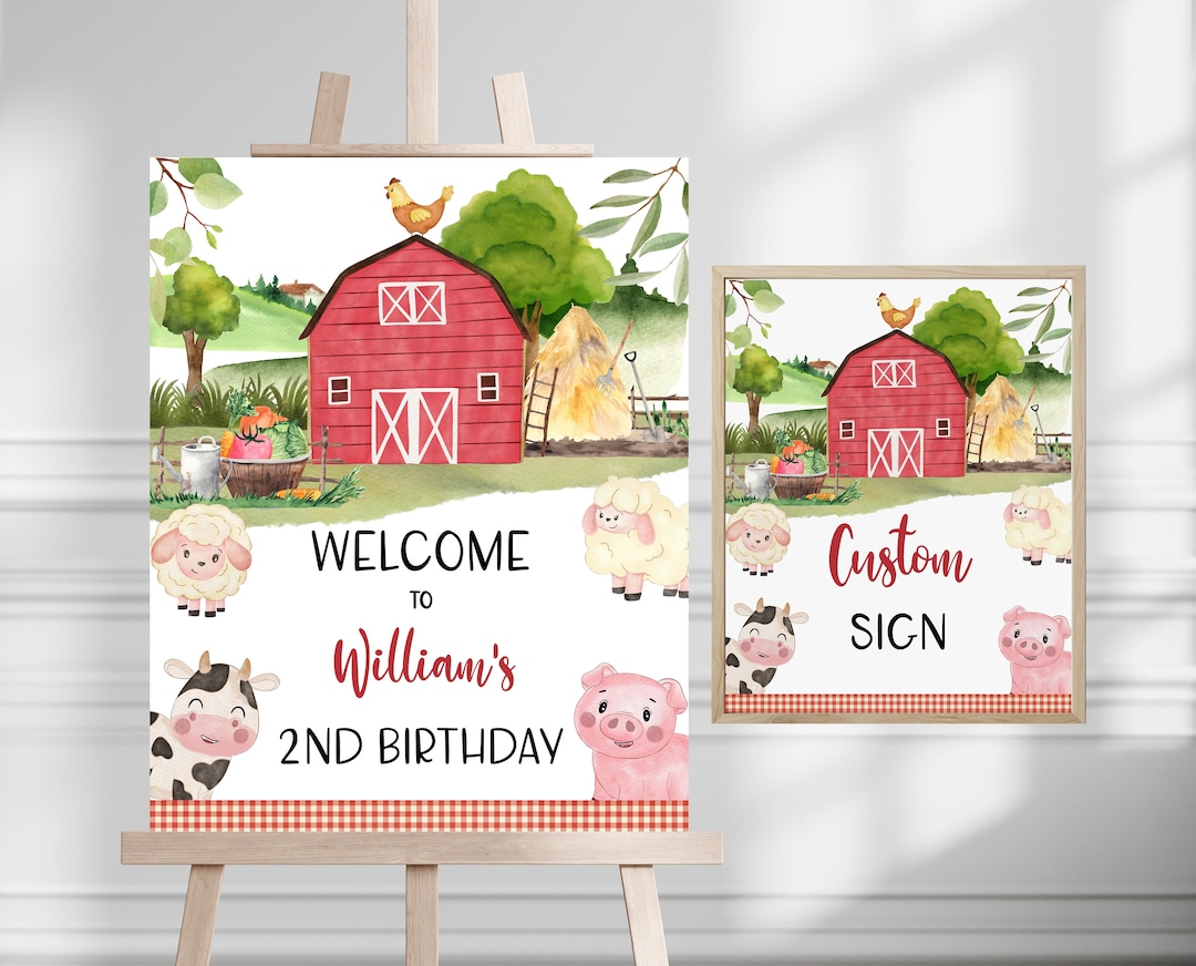 Editable Farm Birthday Welcome Sign Template, Barn Animals Custom Sign ...
