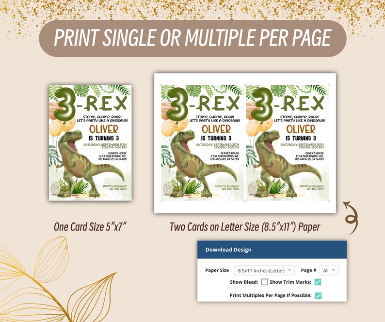 Editable Three Rex Birthday Invitation Template, 3rd Birthday Third ...