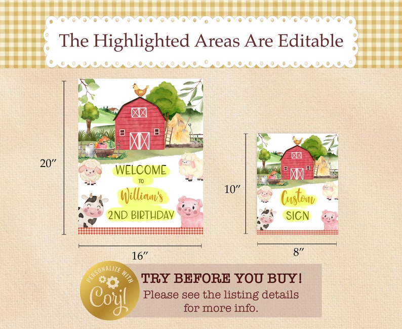 Editable Farm Birthday Welcome Sign Template, Barn Animals Custom Sign ...