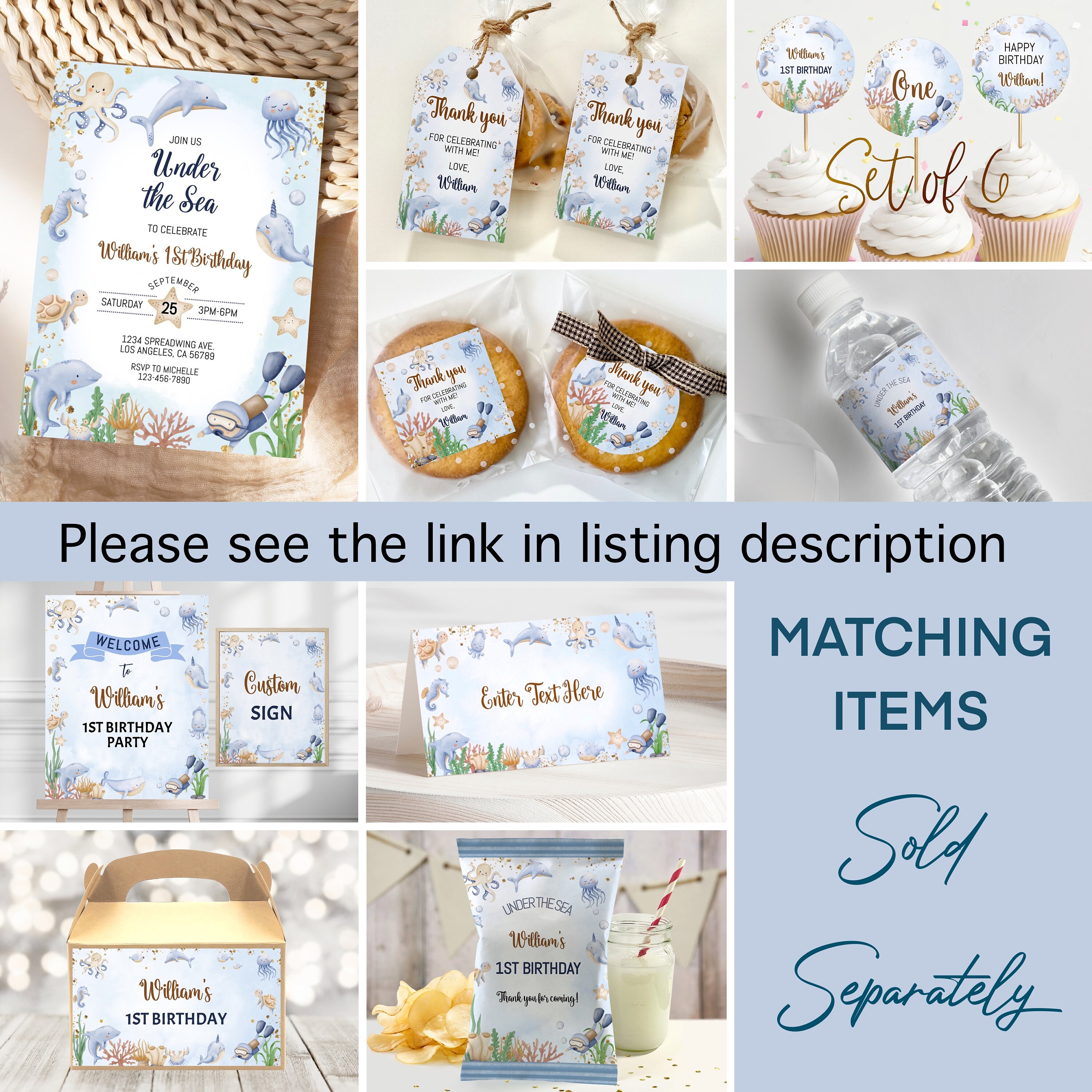 Editable Under the Sea Gable Box Label, Oneder the Sea Favor Box Label ...