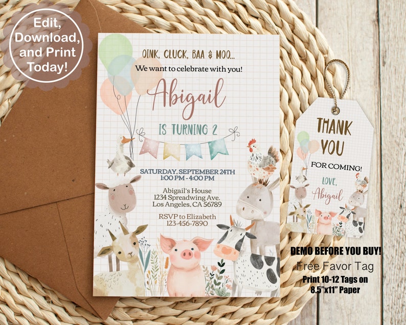 Editable Farm Animals Invitation Template, Barn Animals Party Invite ...