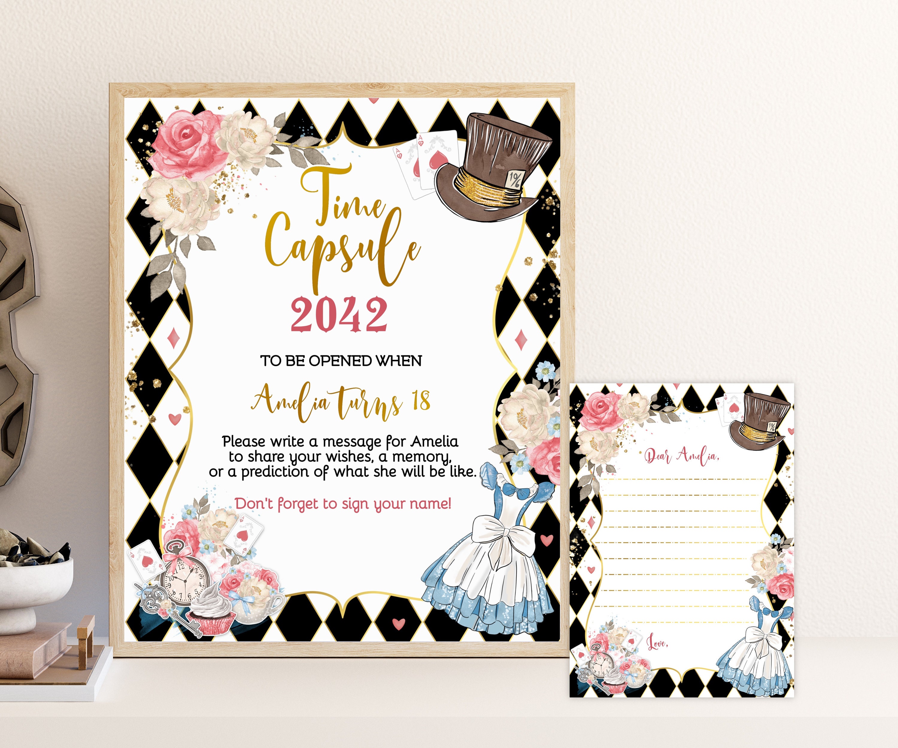 Editable Alice in Wonderland Time Capsule Sign and Card, Alice in ...